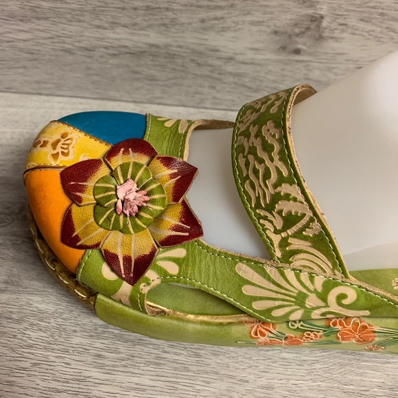 Artisan | Shoes | Socofy Colorful Tooled Leather Slip On Clogs Mules ...